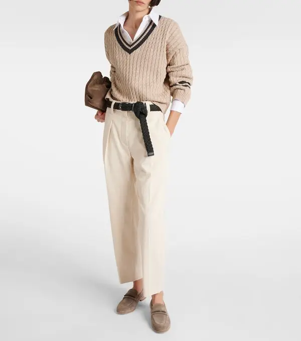 Brunello Cucinelli Gabardine High-rise Straight Pants - White
