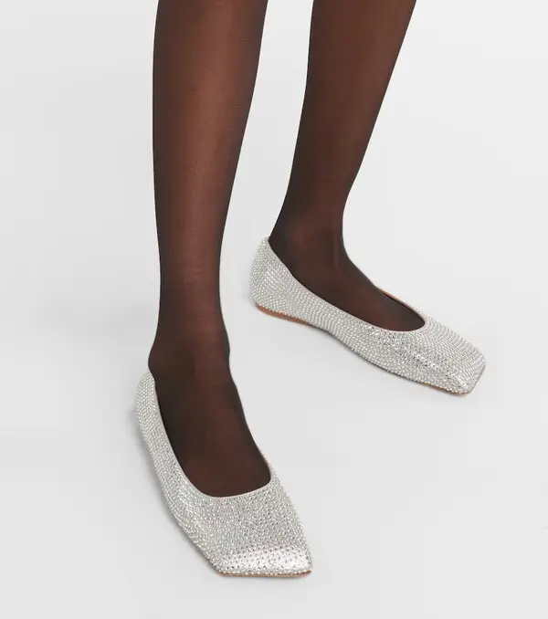 Amina Muaddi Embellished Suede Ballet Flats