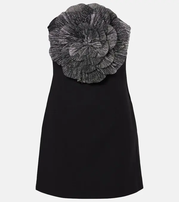 Rebecca Vallance Lumi Floral Appliqué Lame Mini Dress - Black