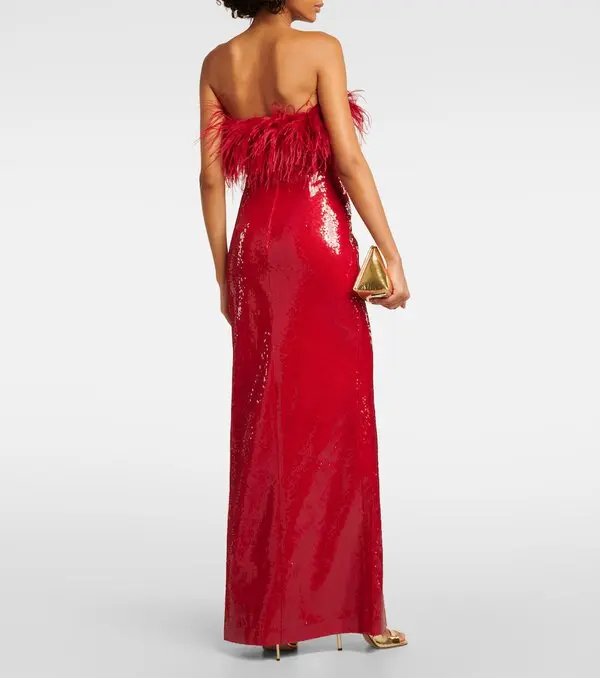 Rebecca Vallance Nika Sequined Gown With Feather Trim