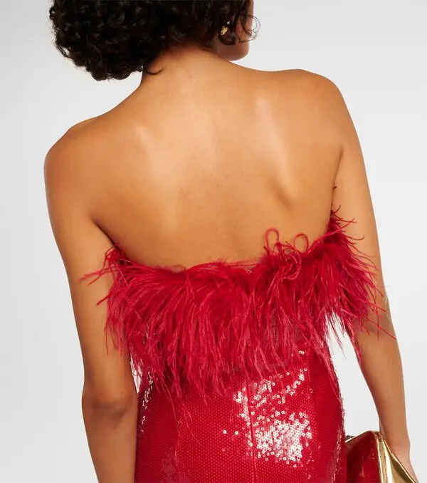 Rebecca Vallance Nika Sequined Gown With Feather Trim