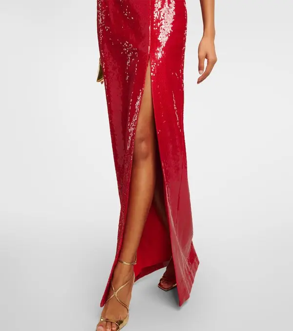 Rebecca Vallance Nika Sequined Gown With Feather Trim