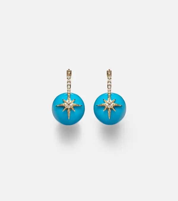 SYDNEY EVAN Starburst Turquoise And Diamond Earrings In 14kt Yellow Gold - Multicoloured