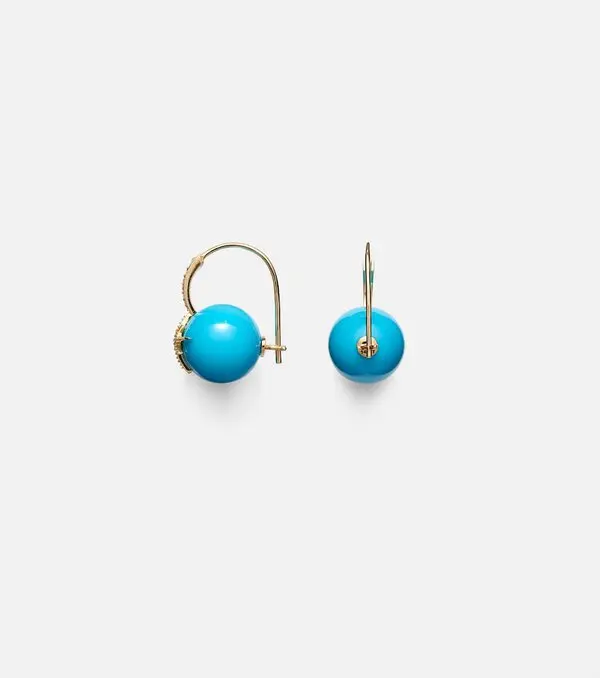 SYDNEY EVAN Starburst Turquoise And Diamond Drop Earrings In 14kt Yellow Gold - Multicoloured