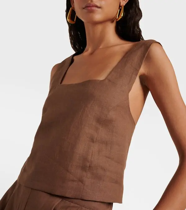 Asceno Cozumel Linen Tank Top In Sepia