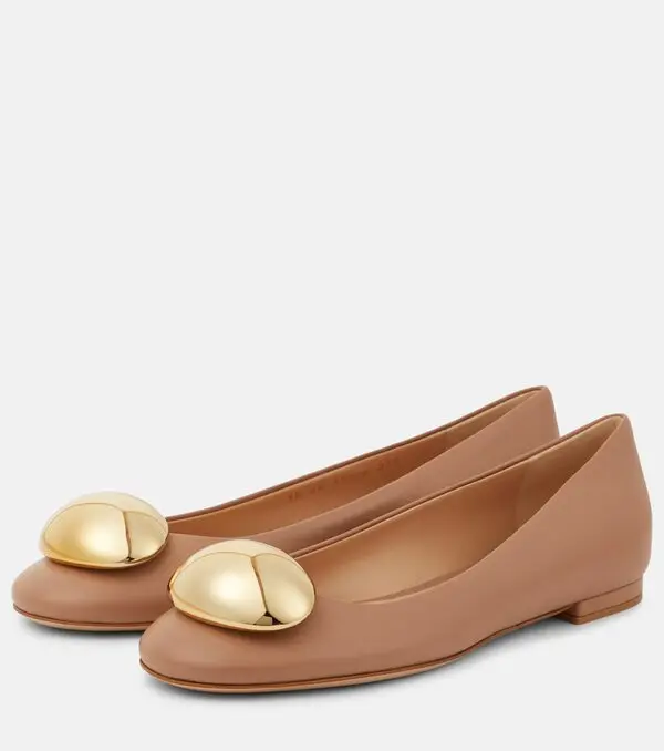 GIANVITO ROSSI Sphera Leather Ballet Flats - Brown