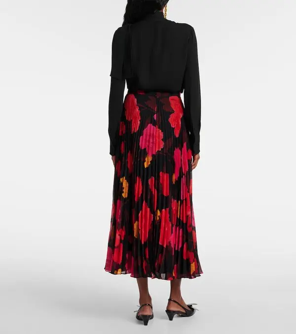 Erdem Pleated Floral Midi Skirt