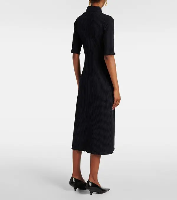 Vince Ribbed-knit Cotton-blend Midi Polo Dress