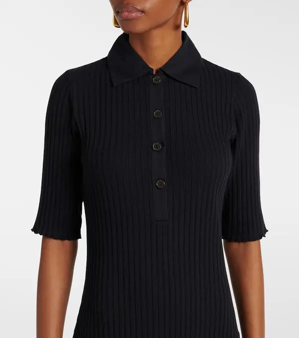 Vince Ribbed-knit Cotton-blend Midi Polo Dress