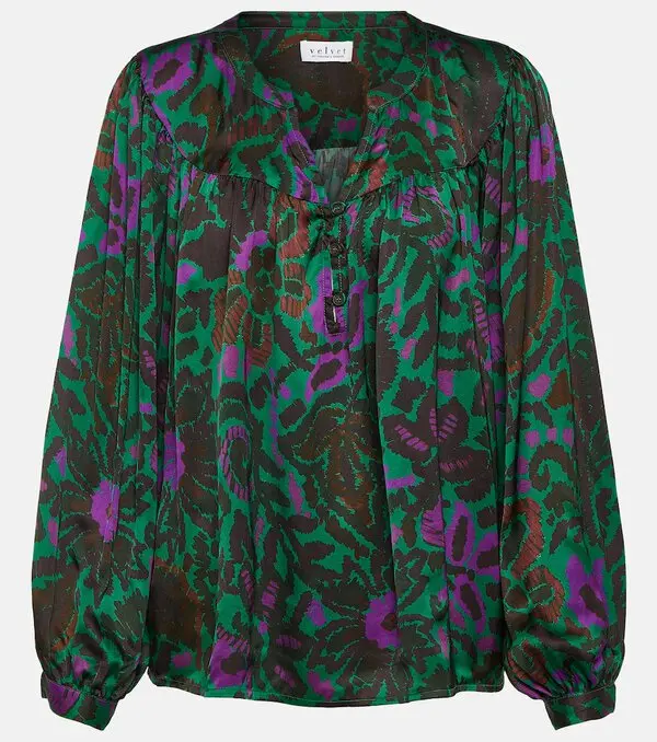 Velvet By Graham & Spencer Reeve Printed Satin Blouse