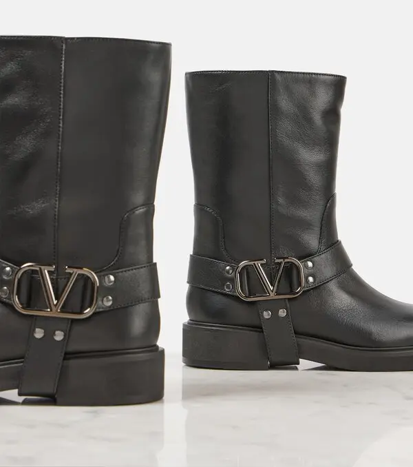 Valentino Garavani Vlogo Signature Leather Biker Boots