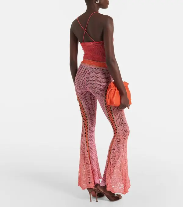 ROBERTA EINER Open-knit Cotton Flared Trousers - Red