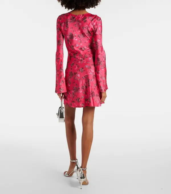 GANNI Floral Print Satin Mini Dress