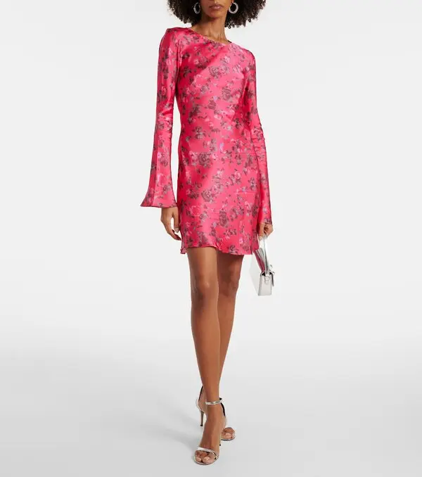 GANNI Floral Print Satin Mini Dress