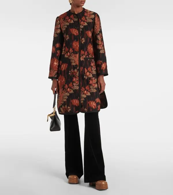 Etro Floral Print Textured Coat
