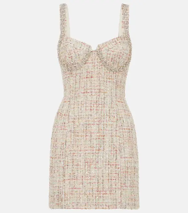 SELF-PORTRAIT Embellished Bouclé Mini Dress - Multicoloured