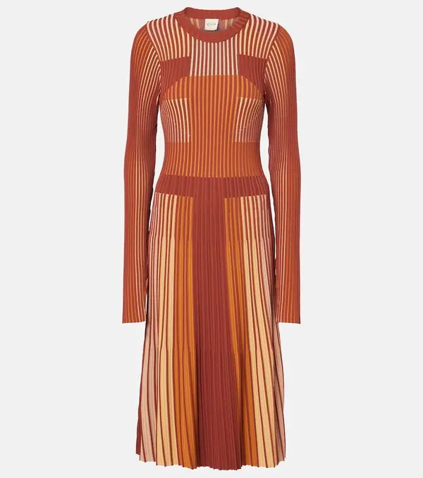 TOD'S Striped Pleated Midi Dress - Multicoloured