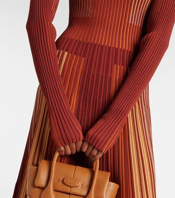 TOD'S Striped Pleated Midi Dress