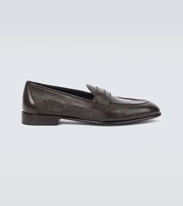 Brioni Appia Grained Leather Penny Loafers - Brown