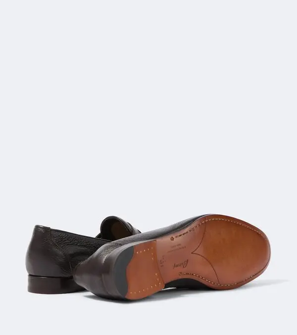 Brioni Appia Grained Leather Penny Loafers - Brown