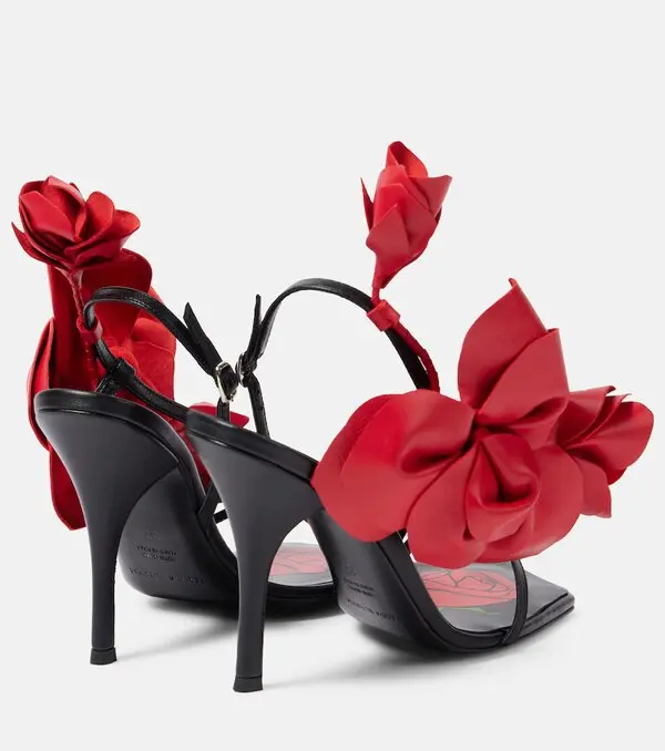 Magda Butrym Leather Floral Appliqué Slingback Sandals