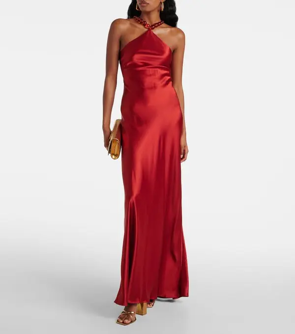 Staud Cadence Beaded Satin Gown