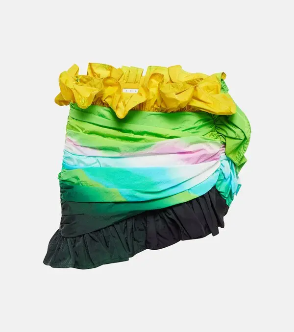AREA Ombre Ruffled Miniskirt - Green