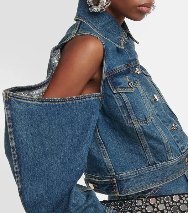 AREA Embellished Cutout Denim Jacket