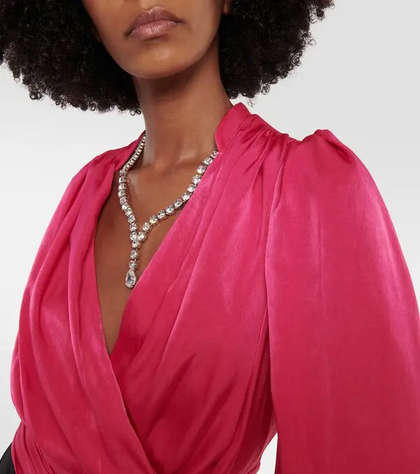 Costarellos Mouglalis Wrap Satin Blouse In Fuchsia