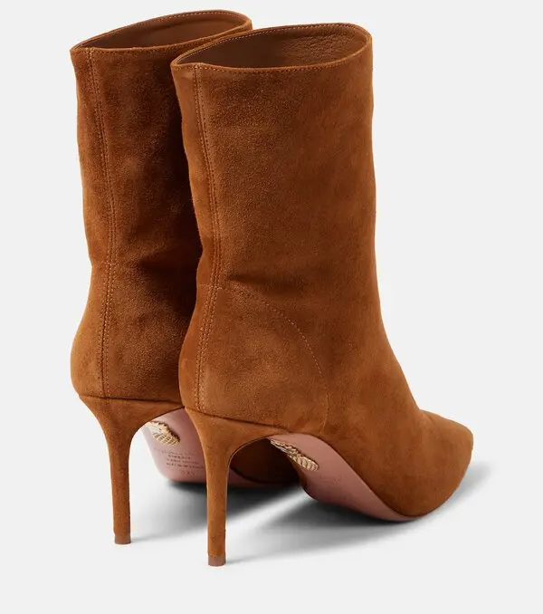 AQUAZZURA Matignon Suede Pointed Toe High Heel Ankle Boots