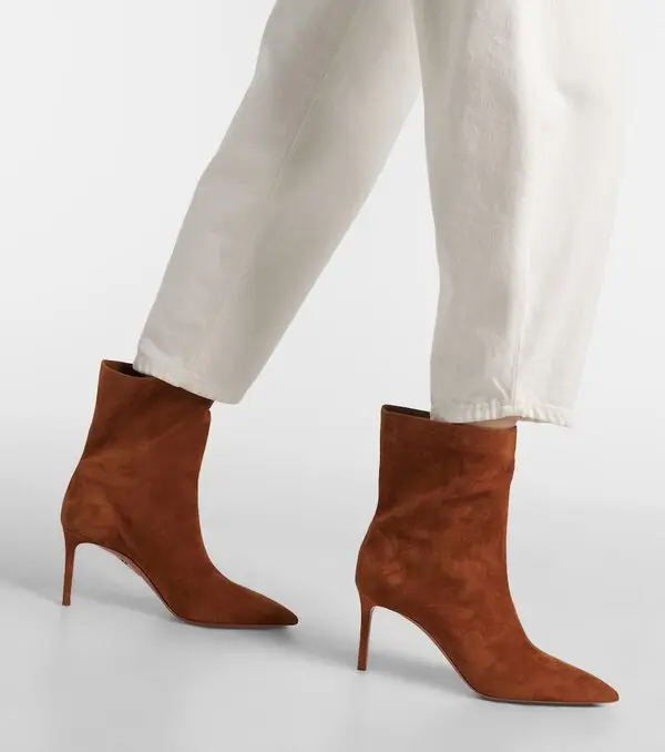 AQUAZZURA Matignon Suede Pointed Toe High Heel Ankle Boots