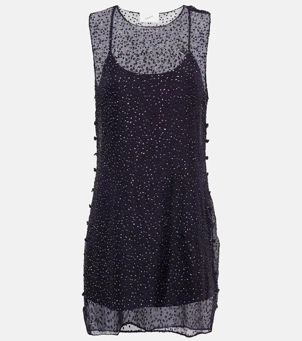 Coperni Embellished Sheer Silk Mini Dress - Blue