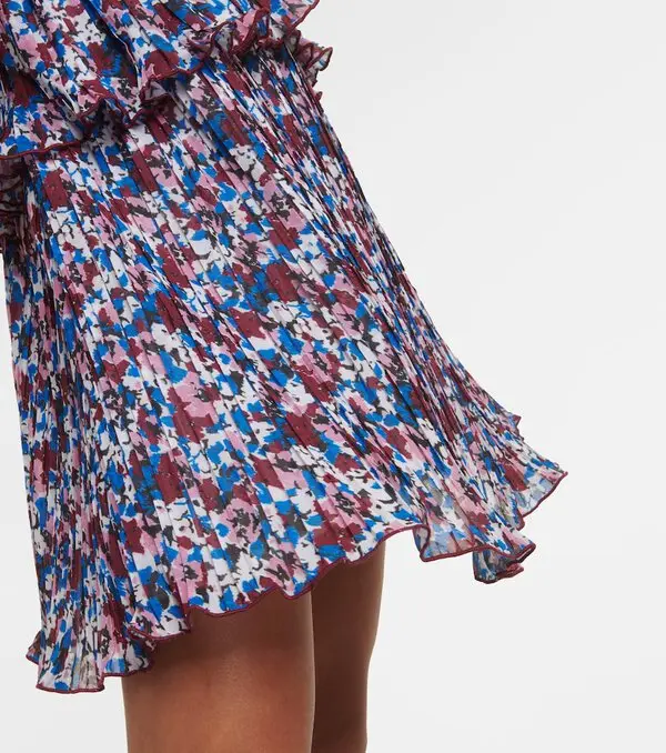 GANNI Floral Pleated Georgette Minidress - Multicoloured