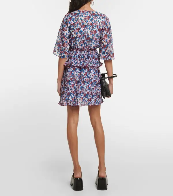 GANNI Floral Pleated Georgette Minidress - Multicoloured