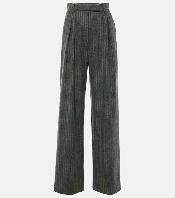 Alex Perry Pinstriped High-rise Tapered Wool Trousers - Grey