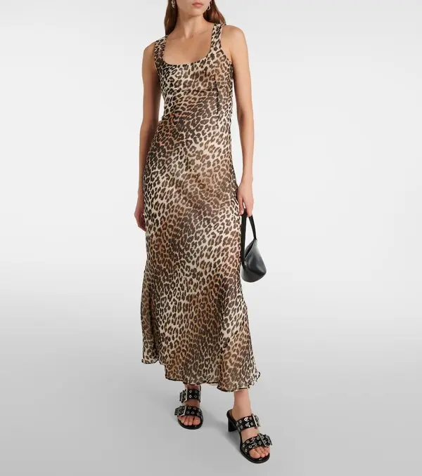 GANNI Leopard-print Chiffon Maxi Dress