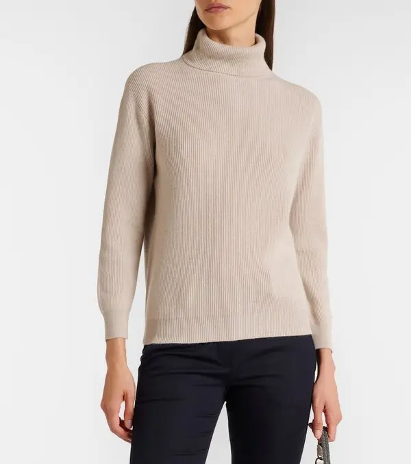 Brunello Cucinelli Cashmere Ribbed Turtleneck Sweater - Neutrals