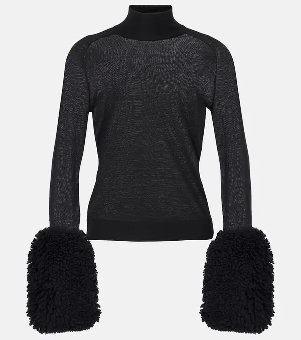 Alaïa Faux Fur-trimmed Wool Turtleneck Top