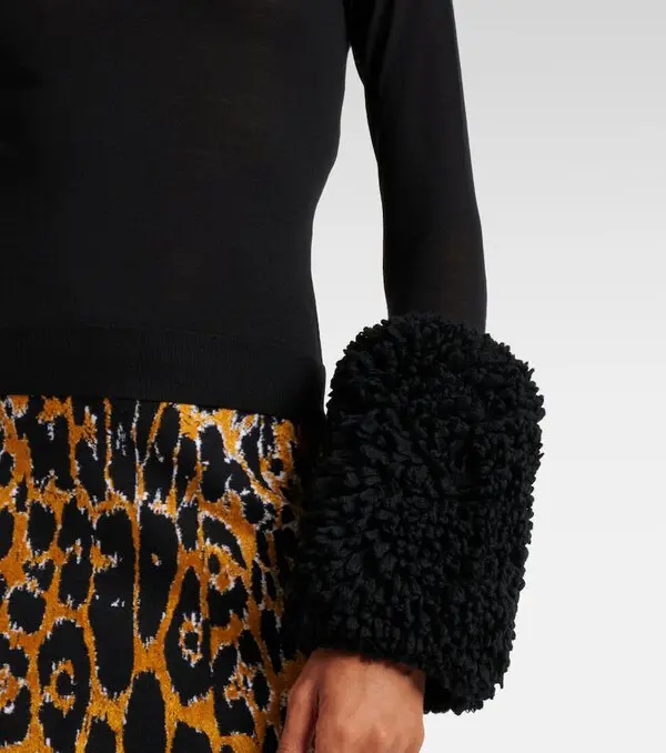 Alaïa Faux Fur-trimmed Wool Turtleneck Top