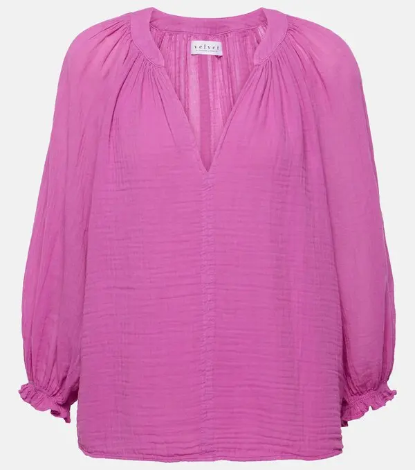 Velvet By Graham & Spencer Denice Cotton Blouse In Orchid - Purple