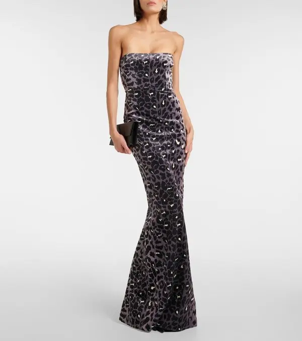Alex Perry Leopard-print Velvet Gown