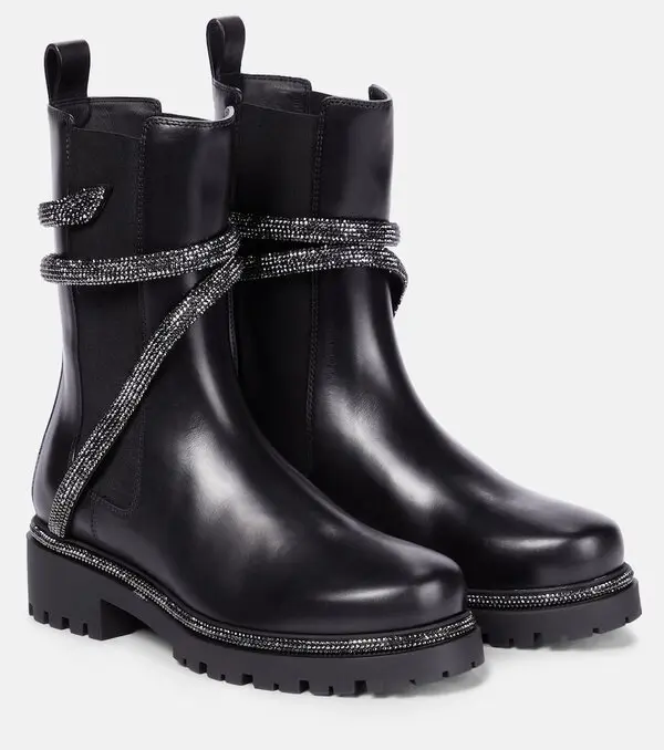 Rene Caovilla Embellished Leather Chelsea Boots - Black