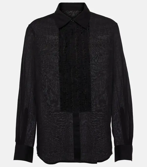 NILI LOTAN Nathael Ruffled Cotton Shirt - Black