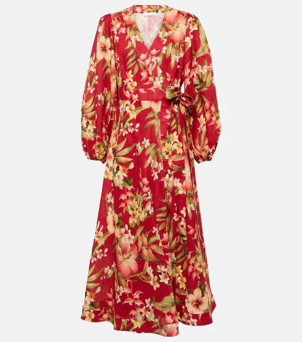 Zimmermann Lexi Floral Linen Wrap Dress - Multicoloured