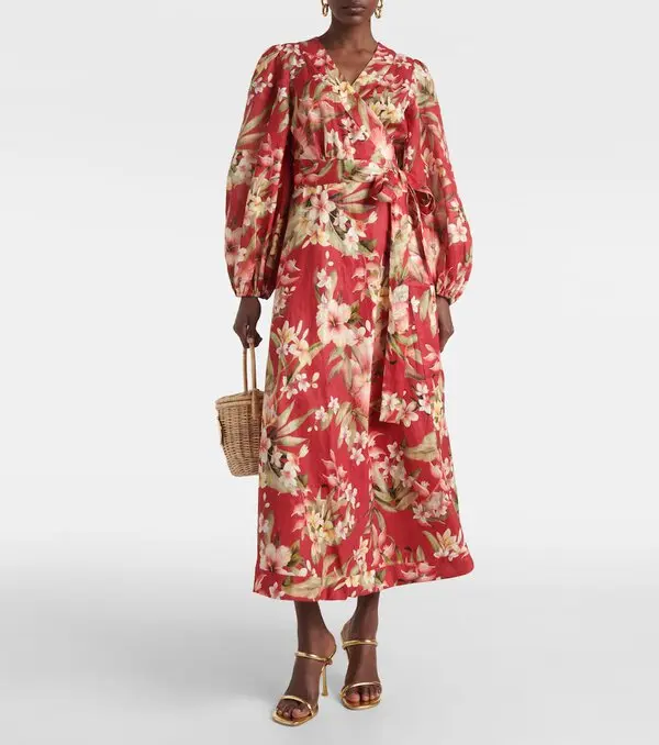 Zimmermann Lexi Floral Linen Wrap Dress