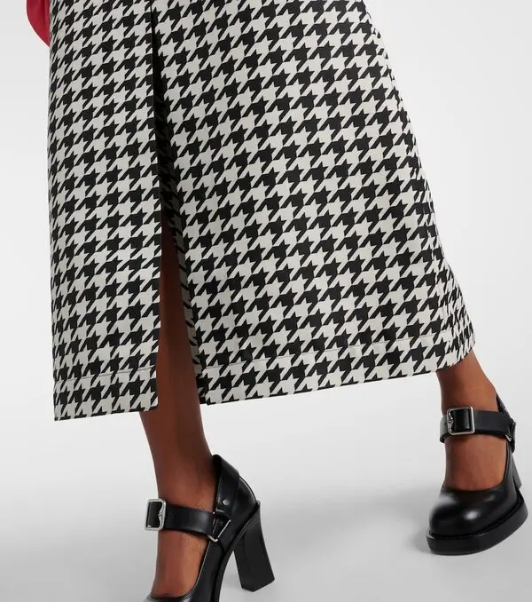 Burberry Houndstooth Twill Maxi Skirt