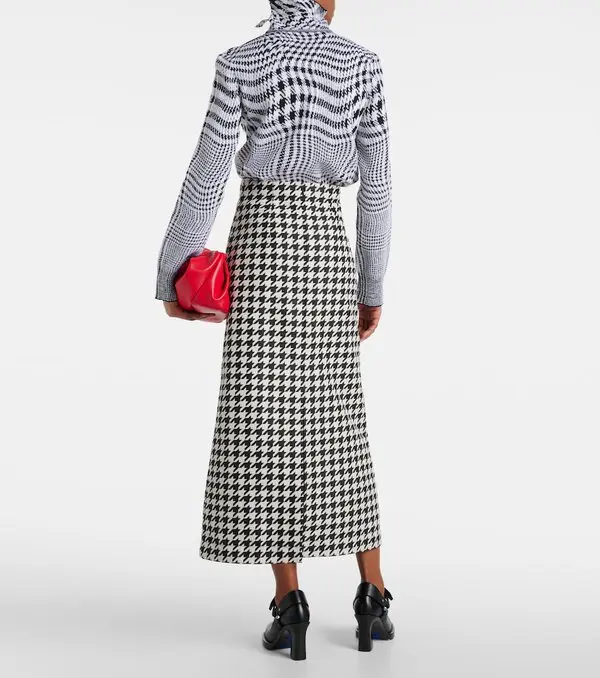 Burberry Houndstooth Twill Maxi Skirt