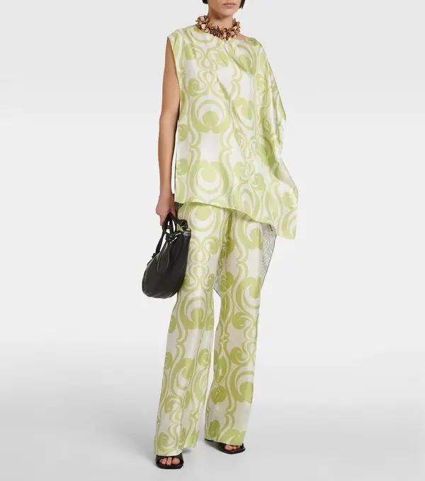 Dries Van Noten Printed Silk Wide-leg Trousers