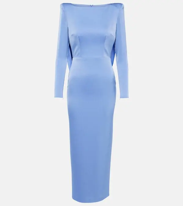 Alex Perry Draped Crepe Satin Midi Dress - Blue