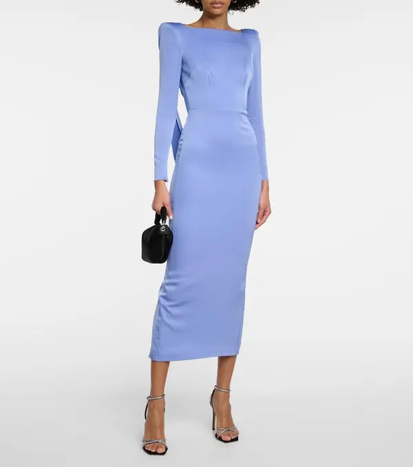 Alex Perry Draped Crepe Satin Midi Dress